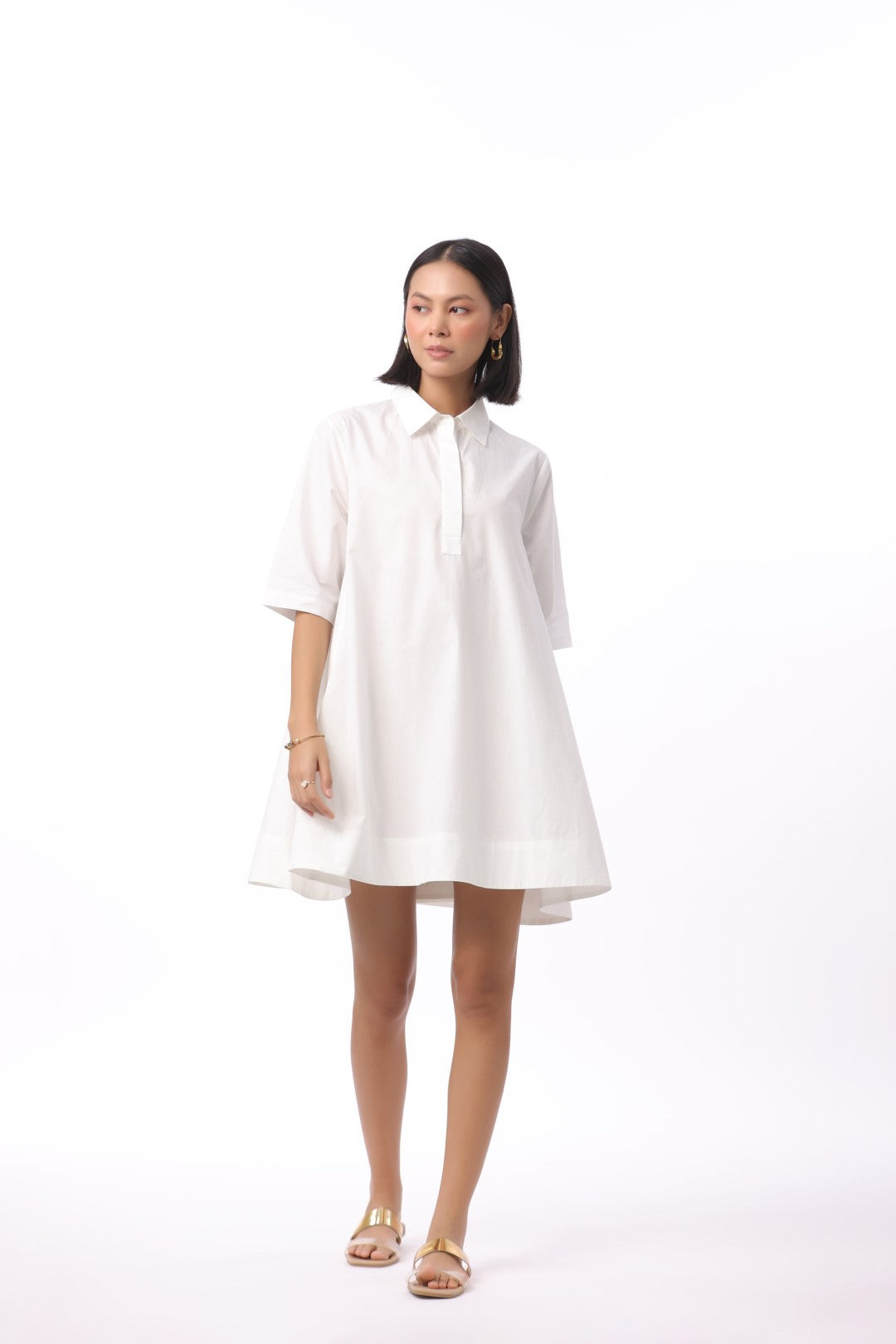MUUN Women's White Solid Cotton Dress